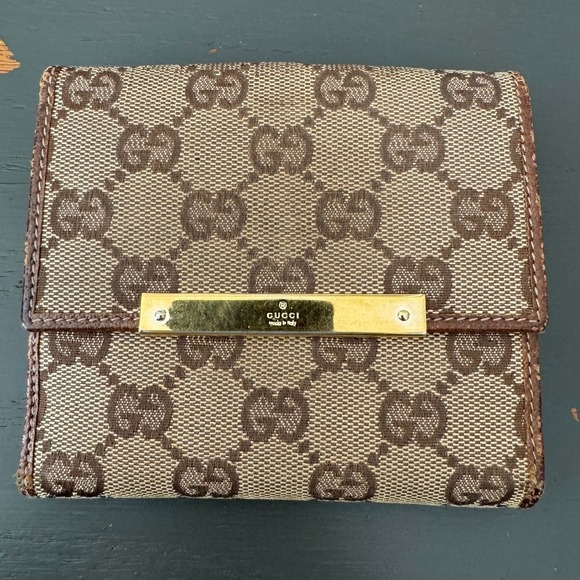Gucci | Bags | Gucci Gg Tan Canvas Bifold Compact Wallet | Poshmark
